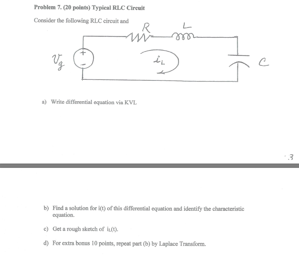 Solved Problem 7. (20 points) Typical RLC Circuit Consider | Chegg.com