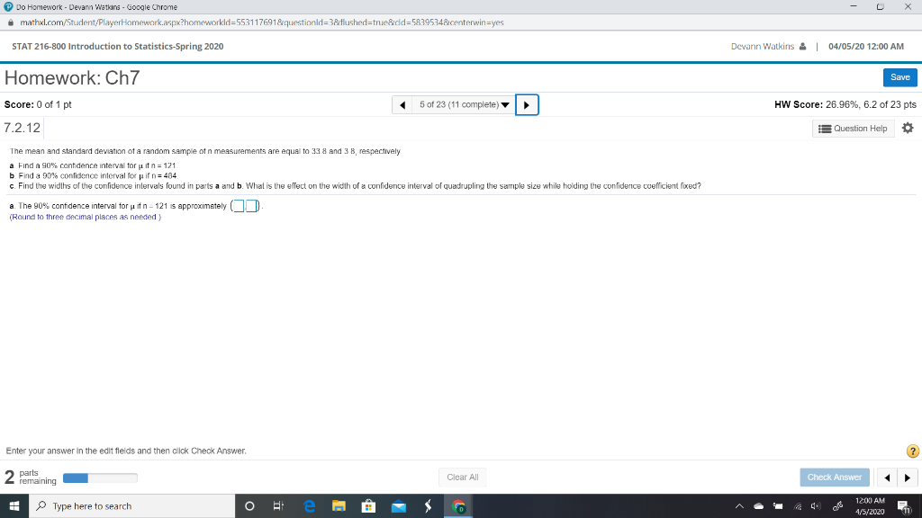 Solved -ox Do Homework - Devann Watkins - Google Chrome | Chegg.com