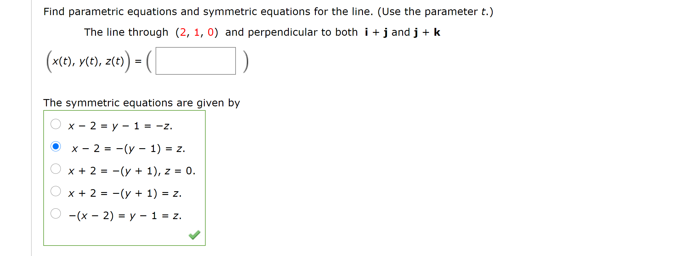 Solved Find parametric equations and symmetric equations for | Chegg.com