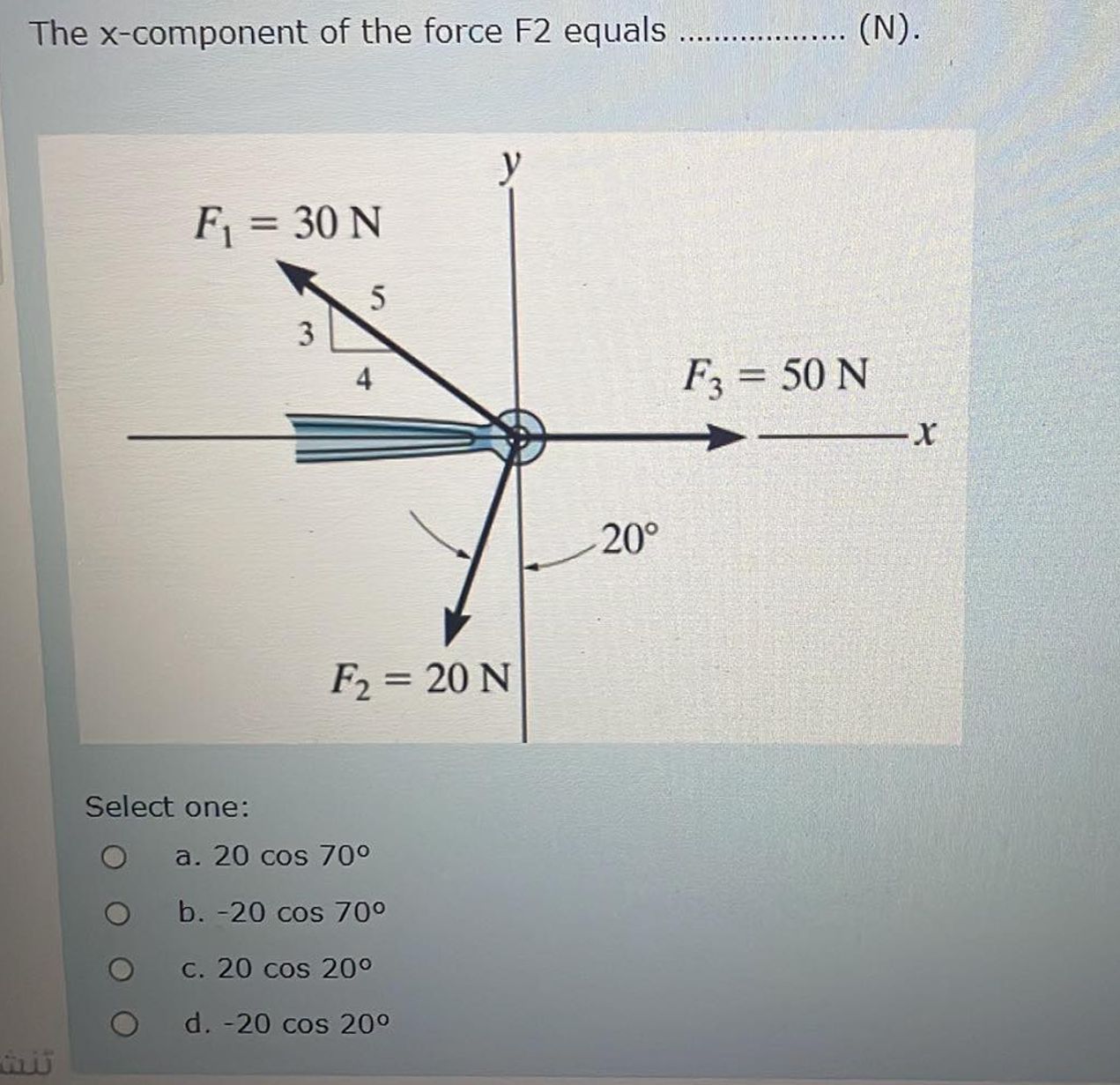 Solved The x-component of the force F2 ﻿equals (N)Select | Chegg.com