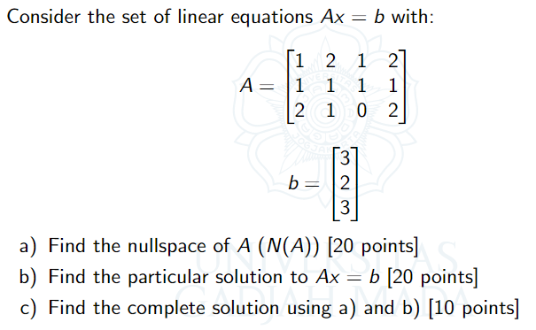 Solved Consider the set of linear equations Ax = b with: - ~ | Chegg.com