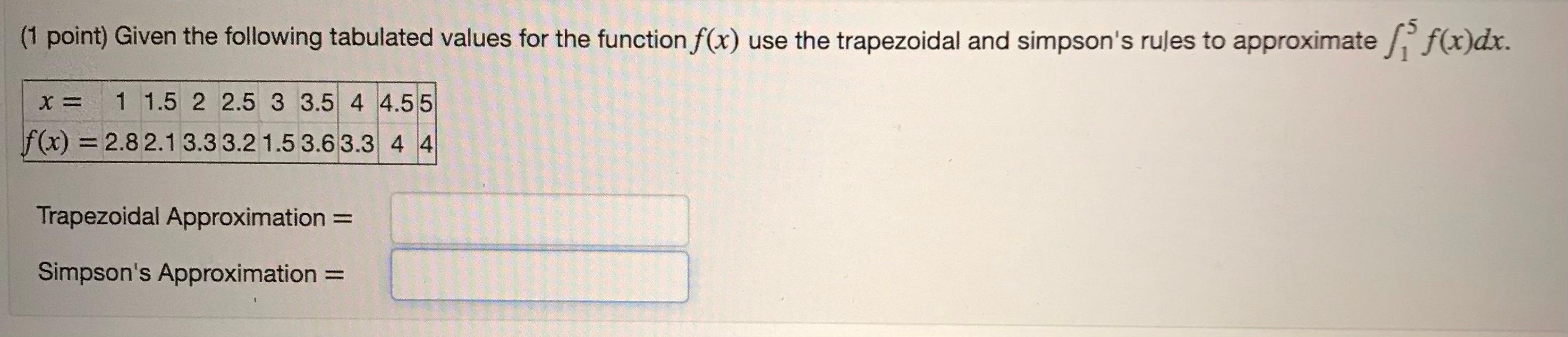 Solved (1 point) Using the Trapezoidal and Simpson's Rule, | Chegg.com
