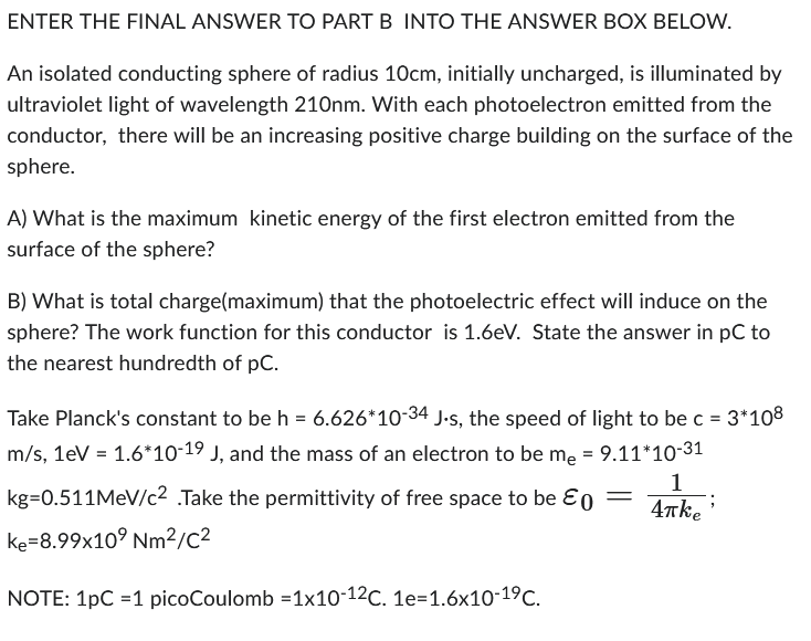 Solved ENTER THE FINAL ANSWER TO PART B INTO THE ANSWER BOX | Chegg.com