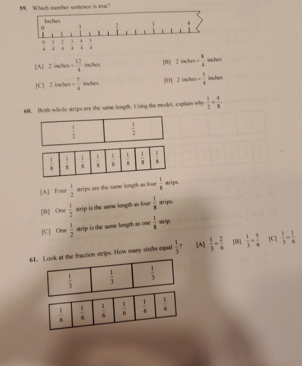 Solved 59. Which number sentence is true? Inches 4. 4. 4. 4 | Chegg.com