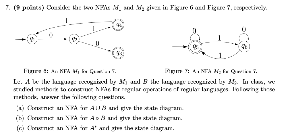 Solved 7. (9 points) Consider the two NFAs M1 and M2 given | Chegg.com