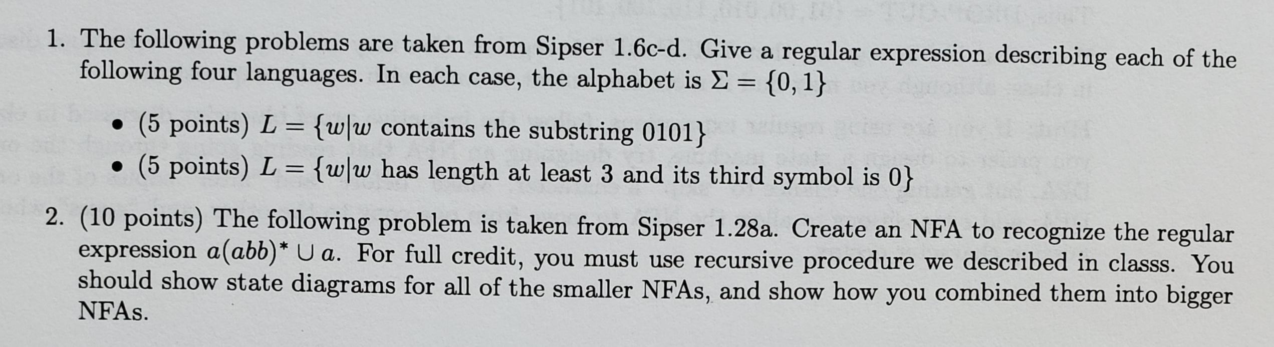 Solved 1. The following problems are taken from Sipser | Chegg.com