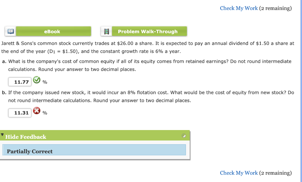 Solved Check My Work (2 remaining) eBook Problem | Chegg.com
