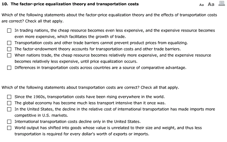 Solved 10. The factor-price equalization theory and | Chegg.com
