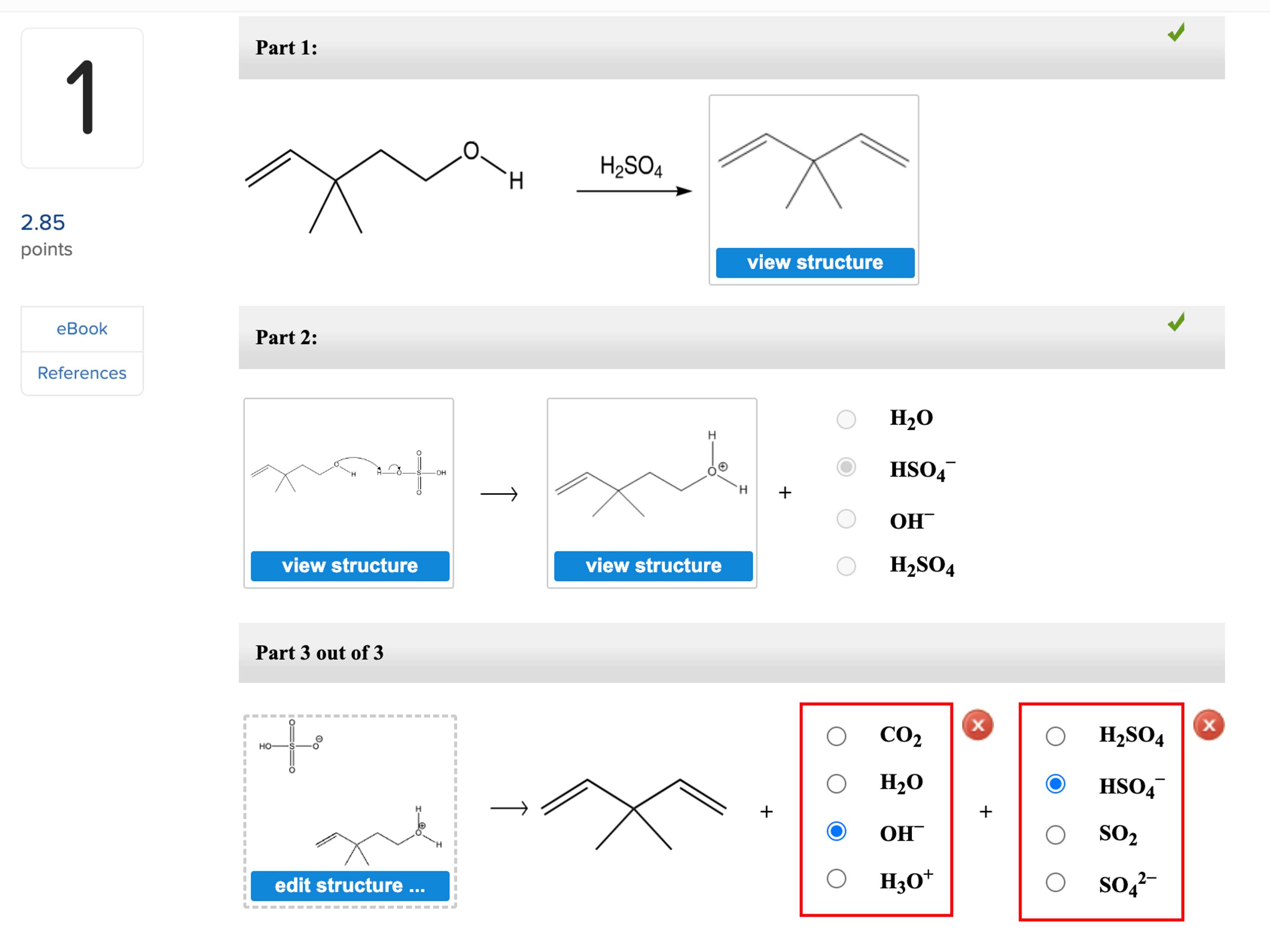 Solved Part 1:Part 2:,H2O,HSO4-,+,OH-,H2SO4Part 3 ﻿out of 3 | Chegg.com
