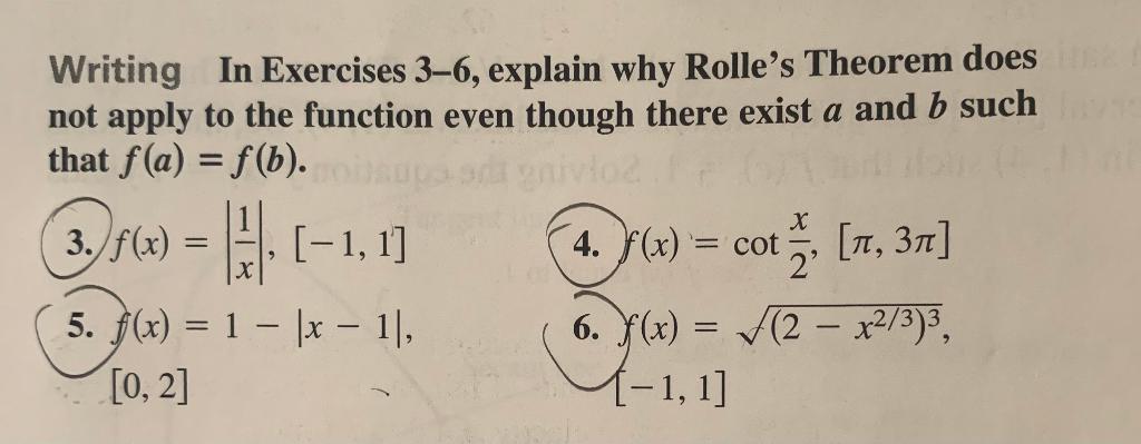 Solved Writing In Exercises 3-6, explain why Rolle's Theorem | Chegg.com