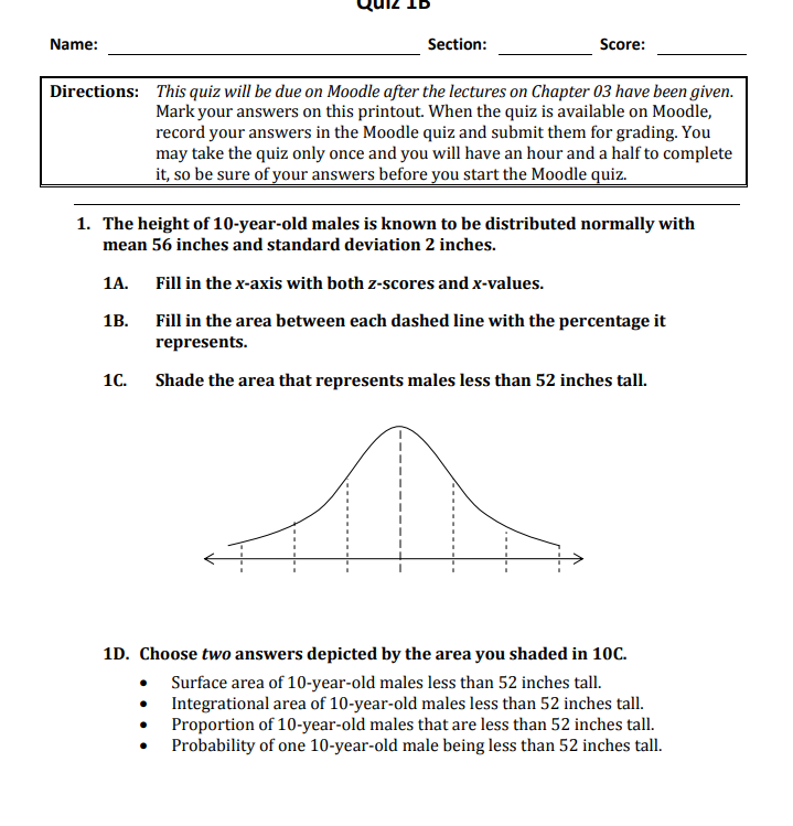 Solved Name: Section: Score: Directions: This quiz will be | Chegg.com