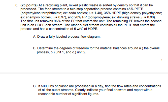 Solved ( 25 ﻿points) ﻿At a recycling plant, mixed plastic | Chegg.com
