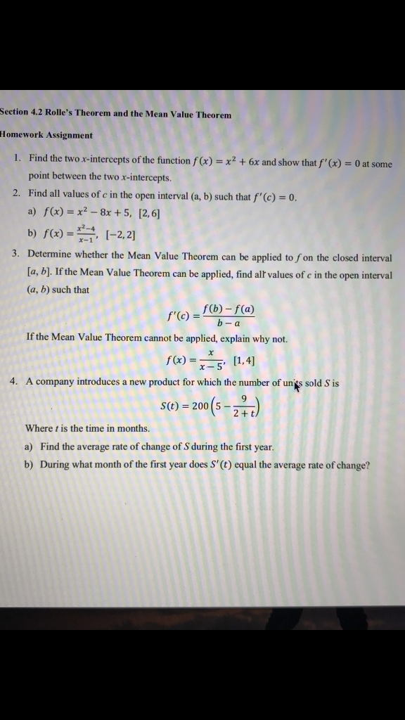 Solved Section 4.2 Rolle's Theorem and the Mean Value | Chegg.com