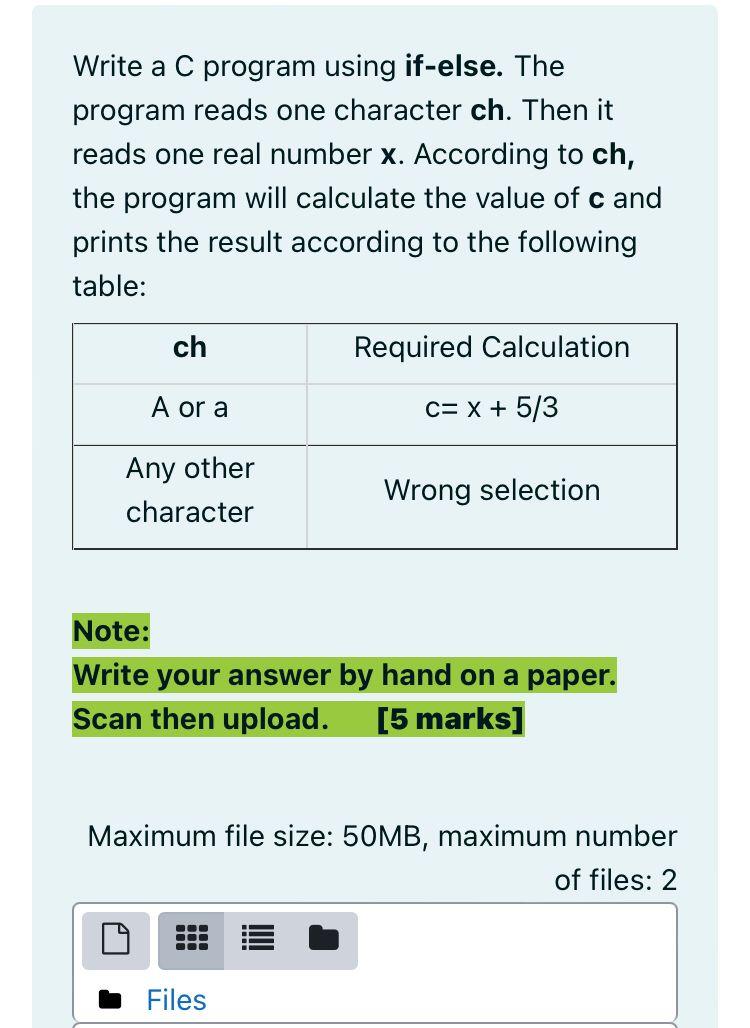 Solved Write A C Program Using If Else The Program Reads