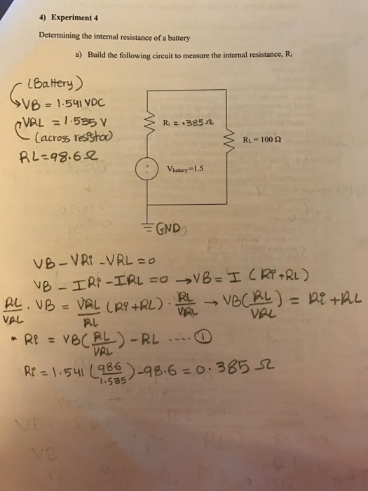 Solved The equation used to calculate internal resistance by | Chegg.com