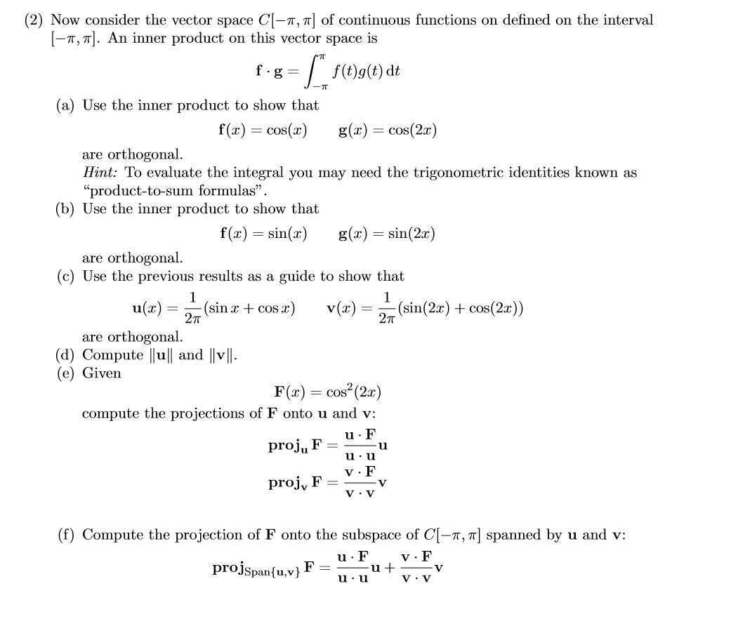 Solved Now consider the vector space C[-pi, pi] of | Chegg.com