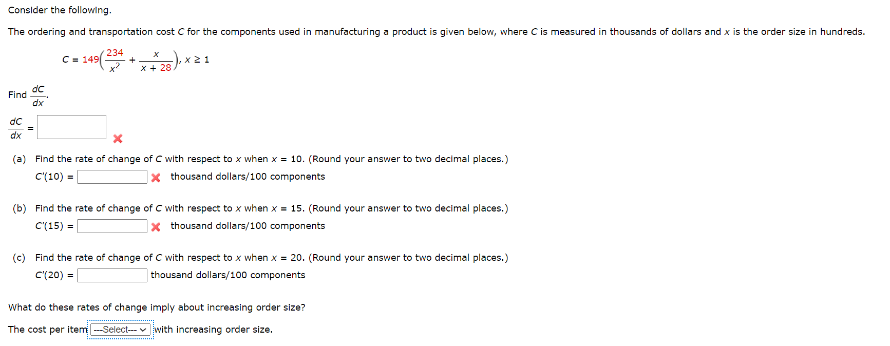 Solved C=149(x2234+x+28x),x≥1 Find dxdC dxdC= (a) Find the | Chegg.com