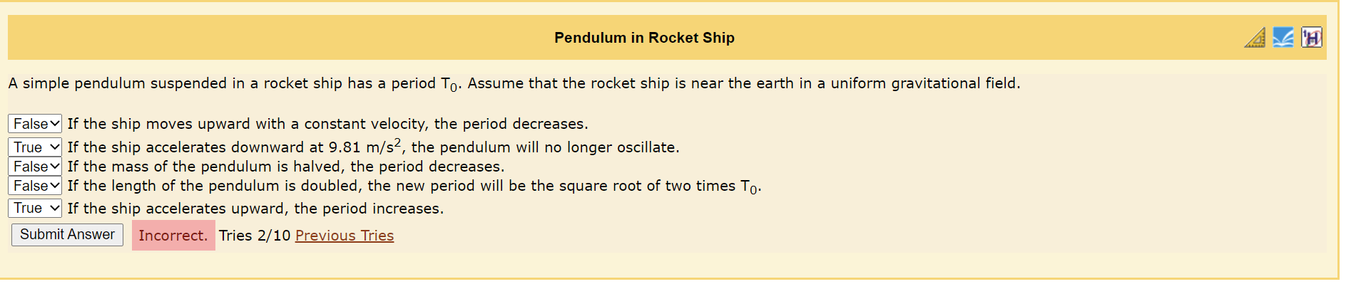 Solved Pendulum in Rocket Ship A simple pendulum suspended | Chegg.com