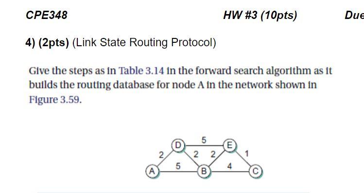Solved CPE348 HW #3 (10pts) Due 4) (2pts) (Link State | Chegg.com