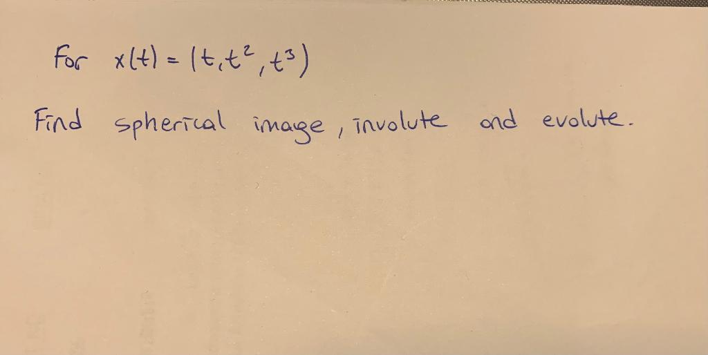 Solved For X(t)=1t, t², +3) Find spherical image, involute | Chegg.com