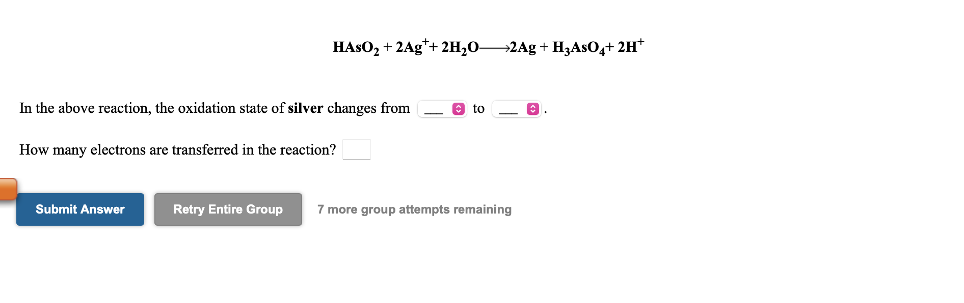 Solved HASO2 + 2Ag++ 2H2042Ag + HzAsO4+ 2H+ In the above | Chegg.com