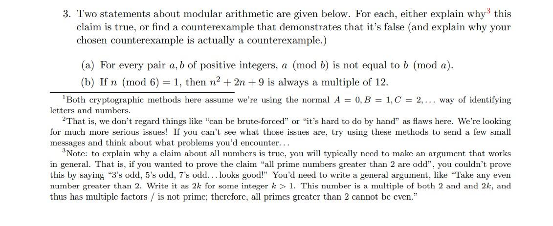 Solved 3. Two statements about modular arithmetic are given | Chegg.com