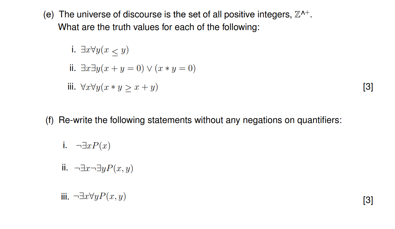 Solved (e) The universe of discourse is the set of all | Chegg.com