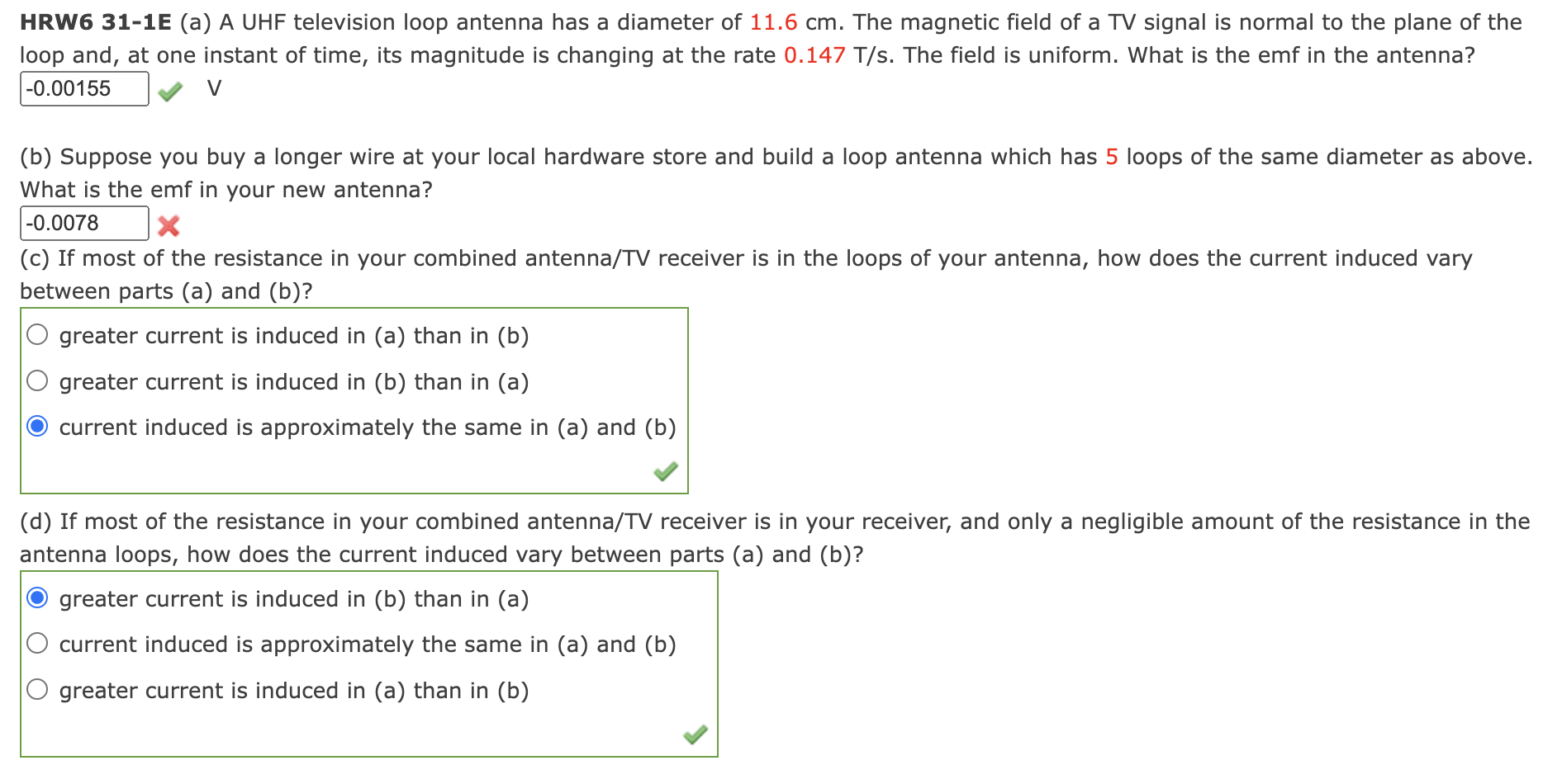 Solved HRW6 31-1E (a) A UHF television loop antenna has a | Chegg.com