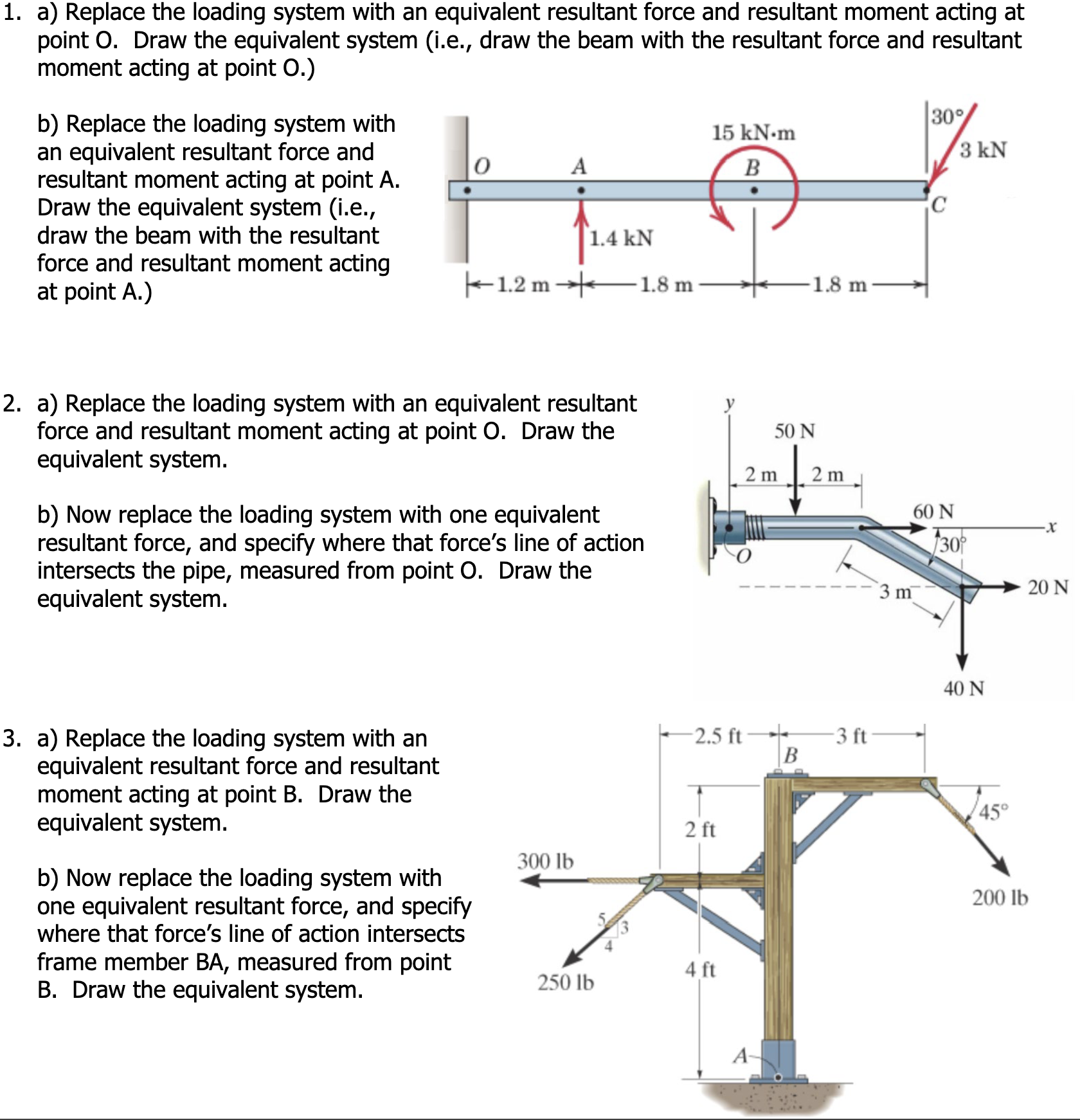 Solved 1. a) Replace the loading system with an equivalent | Chegg.com