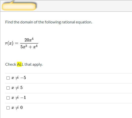 Solved Find the domain of the following rational equation. | Chegg.com