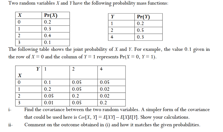 Solved Two random variables X and Y have the following | Chegg.com