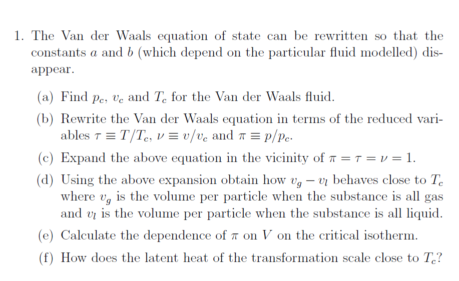 Solved 1. The Van der Waals equation of state can be | Chegg.com