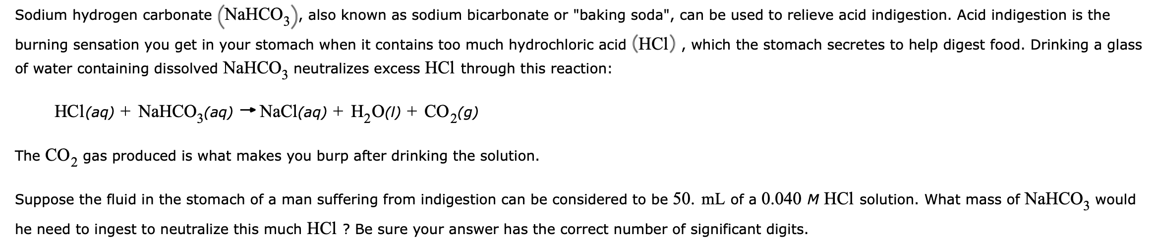 Solved Sodium hydrogen carbonate (NaHCO3), also known as | Chegg.com