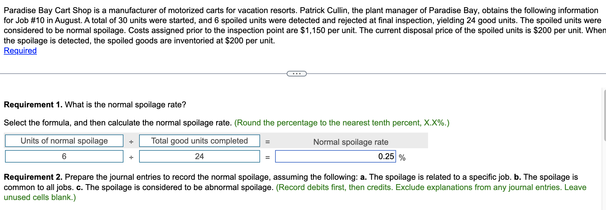 Solved a. The spoilage is related to a specific job.Paradise | Chegg.com