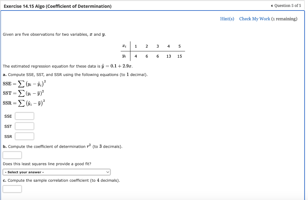 Solved Exercise 14.15 Algo (Coefficient of Determination) | Chegg.com