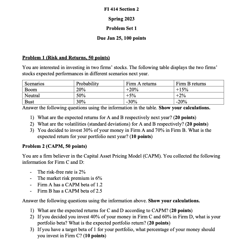 Solved Problem 1 (Risk and Returns, 50 points) You are | Chegg.com