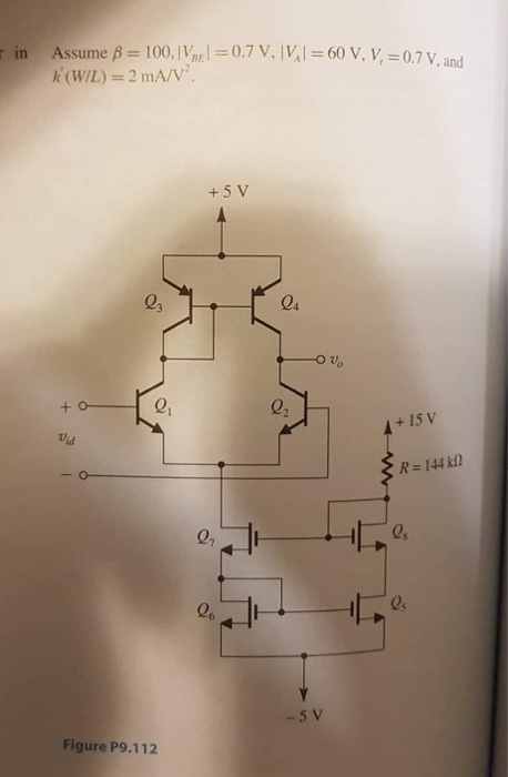Solved 9.112 For the current-mirror-loaded differential | Chegg.com