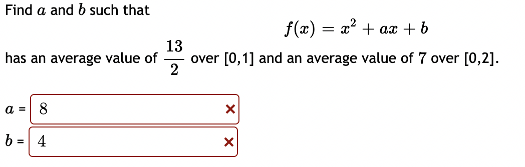 Solved Find a and b such that f(x)=x2+ax+b has an average | Chegg.com