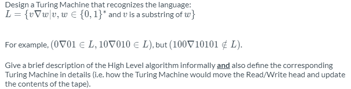 Solved Design a Turing Machine that recognizes the language: | Chegg.com