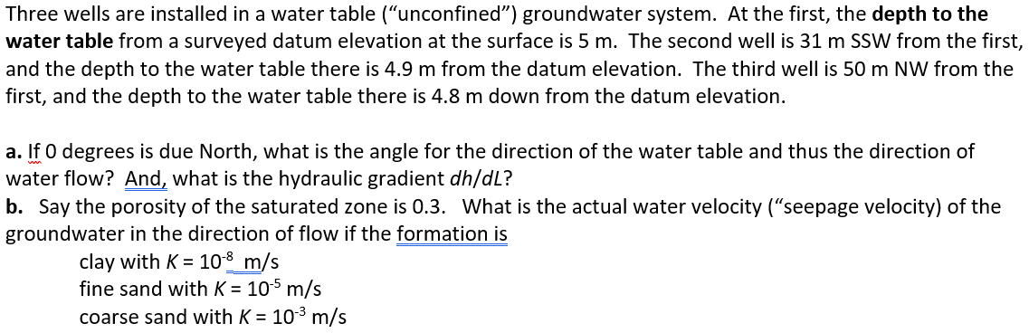 Solved Three wells are installed in a water table | Chegg.com