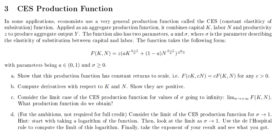 Ces Production Function Diagram Ces Production Function: An