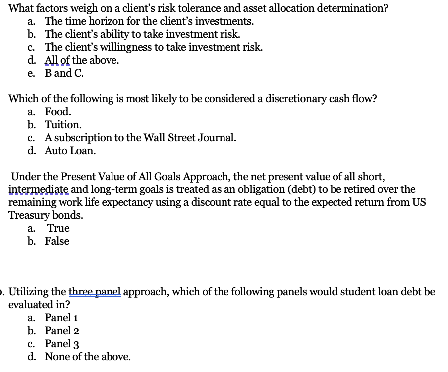 Solved What factors weigh on a client's risk tolerance and | Chegg.com