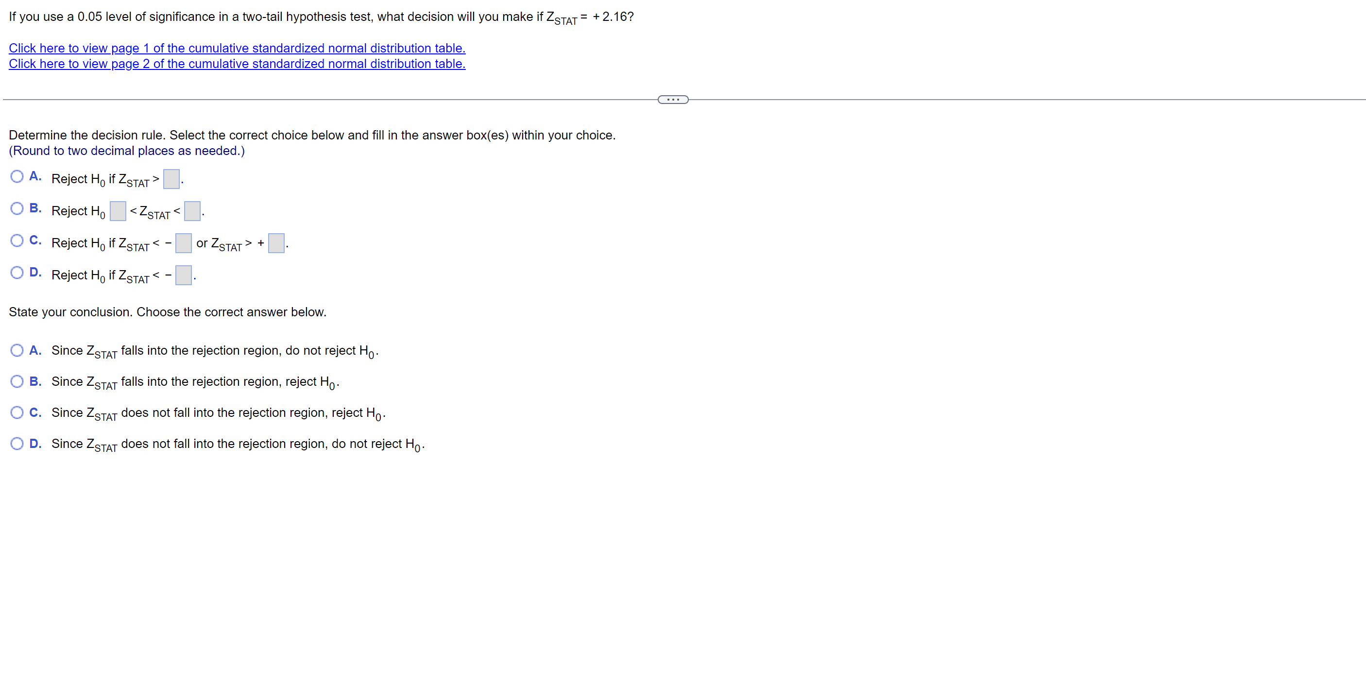 Solved Determine the decision rule. Select the correct | Chegg.com