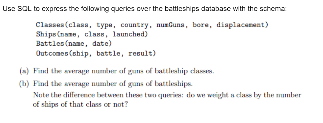 Solved Use SQL to express the following queries over the | Chegg.com