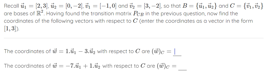 Solved Let u1=[2,3],u2=[0,−2],v1=[−1,0] and v2=[3,−2], so | Chegg.com
