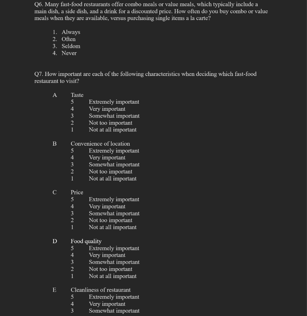 Solved Each question in the survey needs to have an area of | Chegg.com