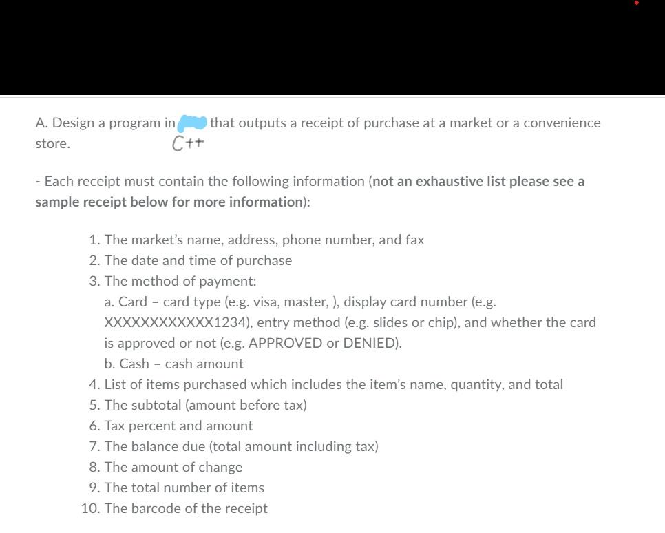 Solved that outputs a receipt of purchase at a market or a | Chegg.com