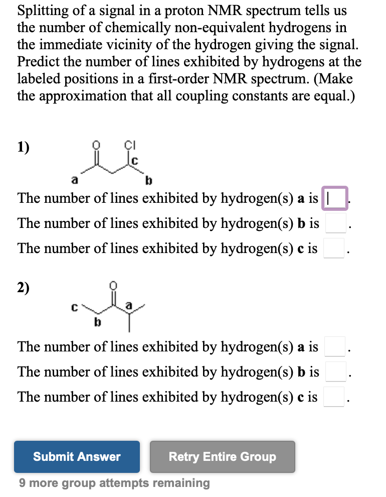 Solved Splitting of a signal in a proton NMR spectrum tells | Chegg.com