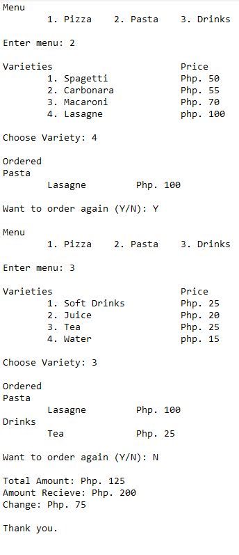 Solved Using c++, create Simple Ordering System. Looping | Chegg.com