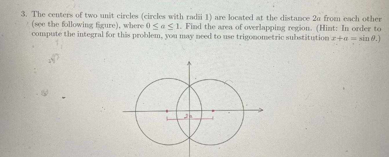Solved 3. The centers of two unit circles (circles with | Chegg.com